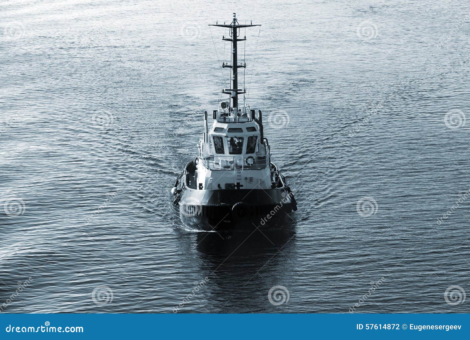 Tug Boat Underway, Front View, Dark Blue Tone Stock Photo - Image of ...