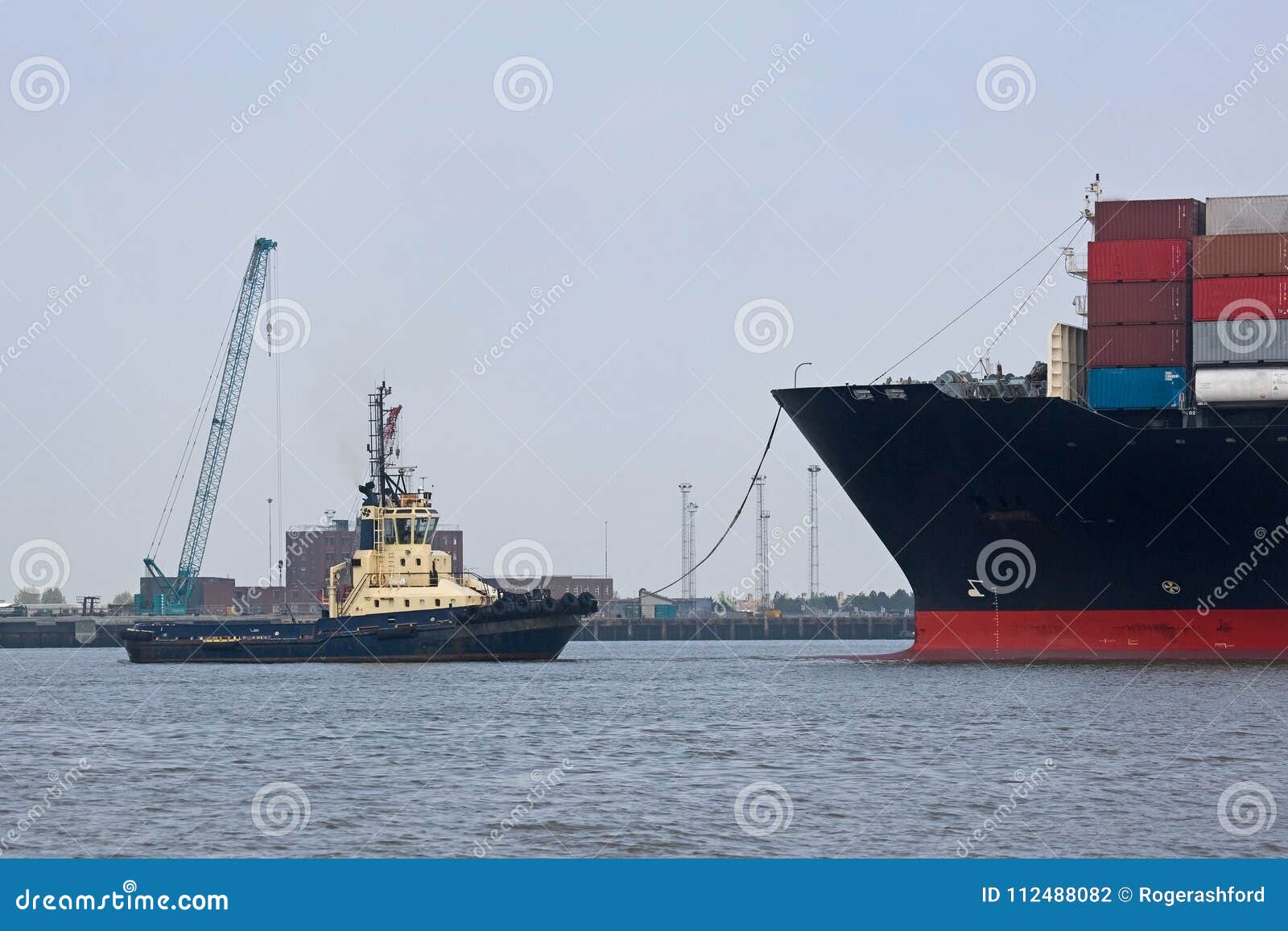 Tug with Container Ship in the UK Stock Photo - Image of huge, channel ...