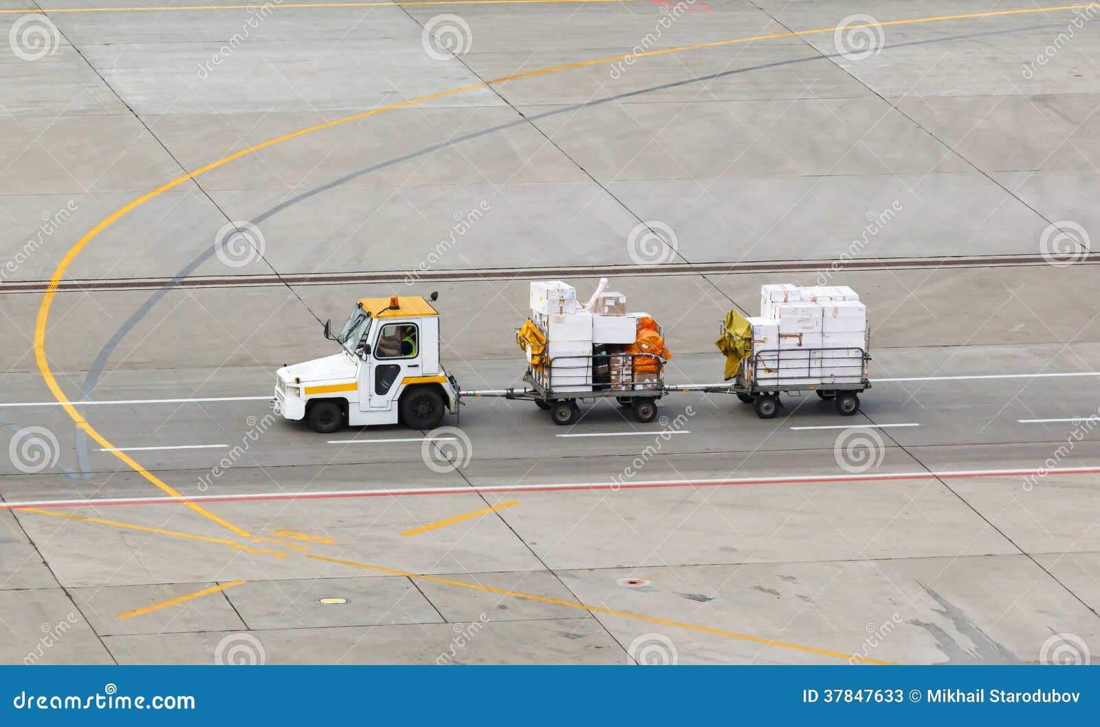 Tug and Luggage on the Airport Stock Image - Image of wheels, airfield ...