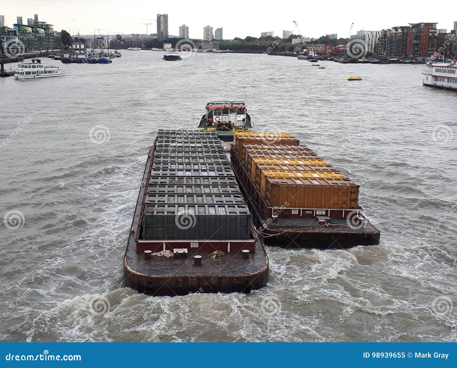 On the River stock image. Image of pulling, boats, barges - 98939655