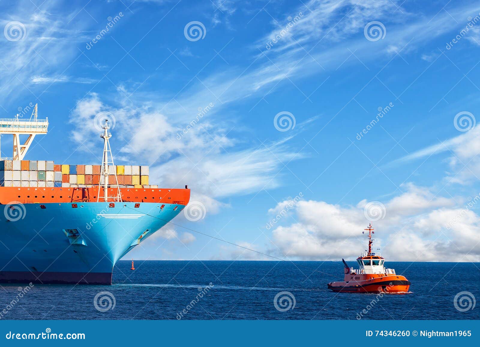 Tug with ship stock photo. Image of merchandise, export - 74346260
