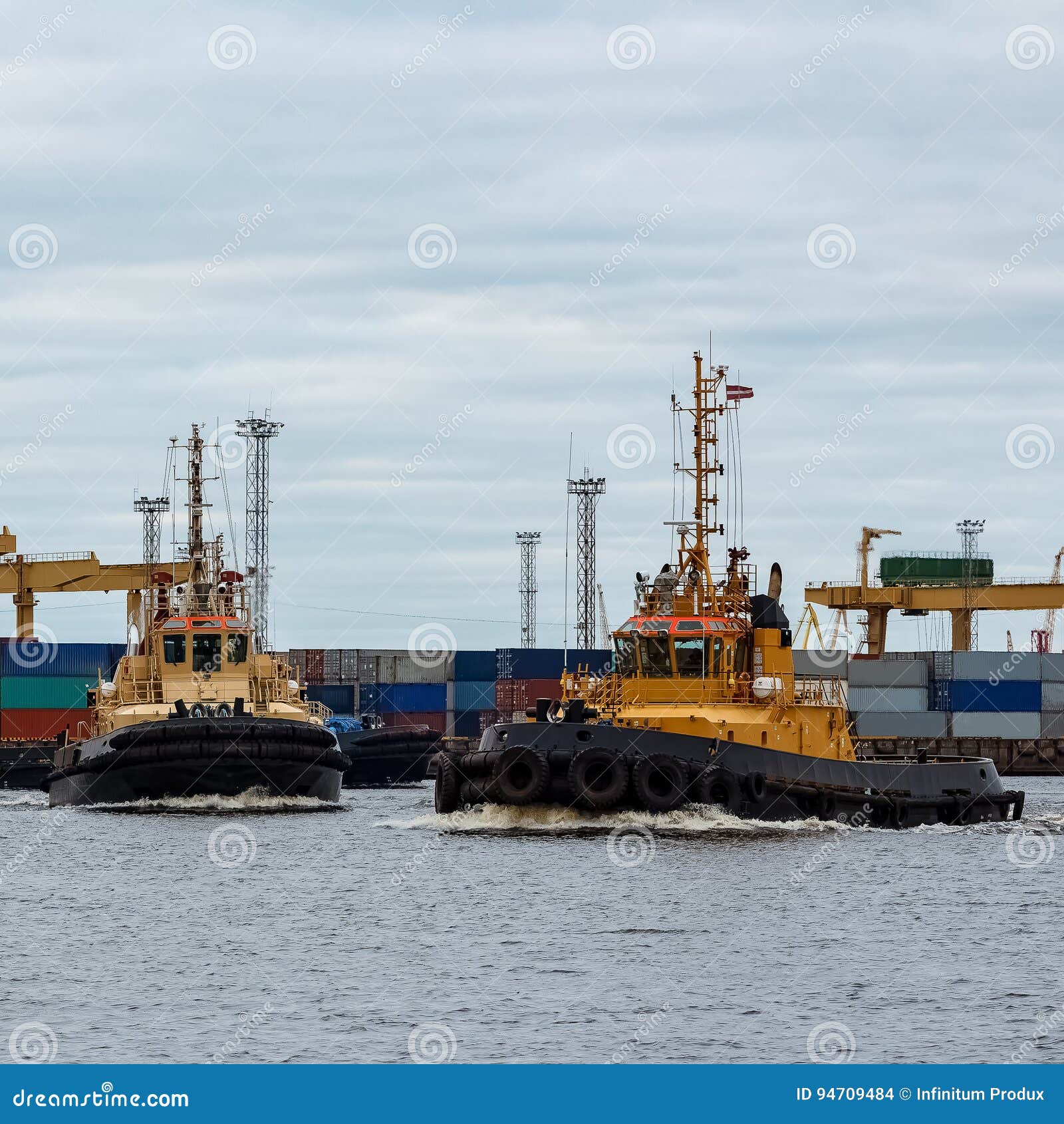 Tug ships in port stock photo. Image of containers, shipping - 94709484