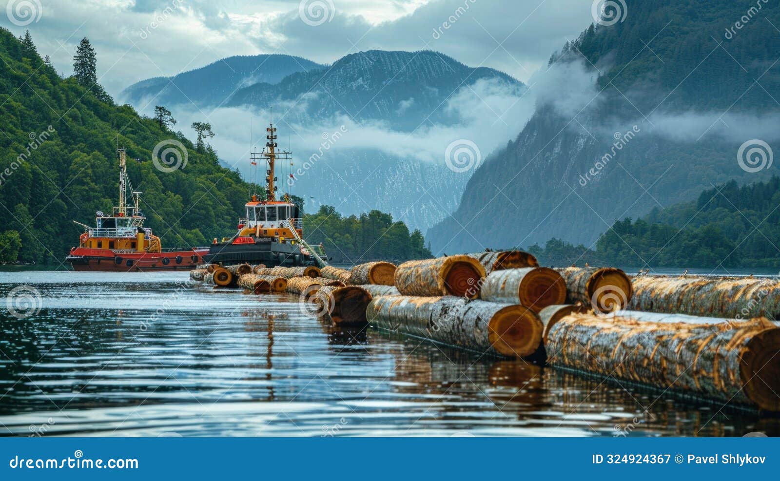 Tug Towing Timber on Fraser River Stock Image - Image of outdoors ...