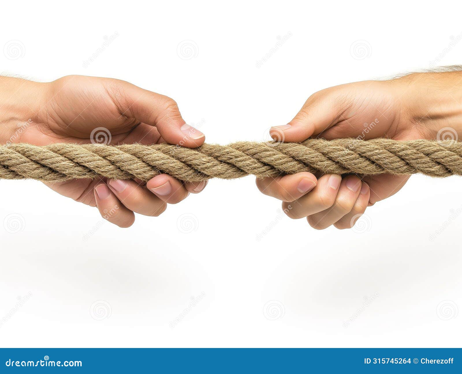 Tug of War Concept with Two Hands Pulling Rope Stock Photo - Image of ...
