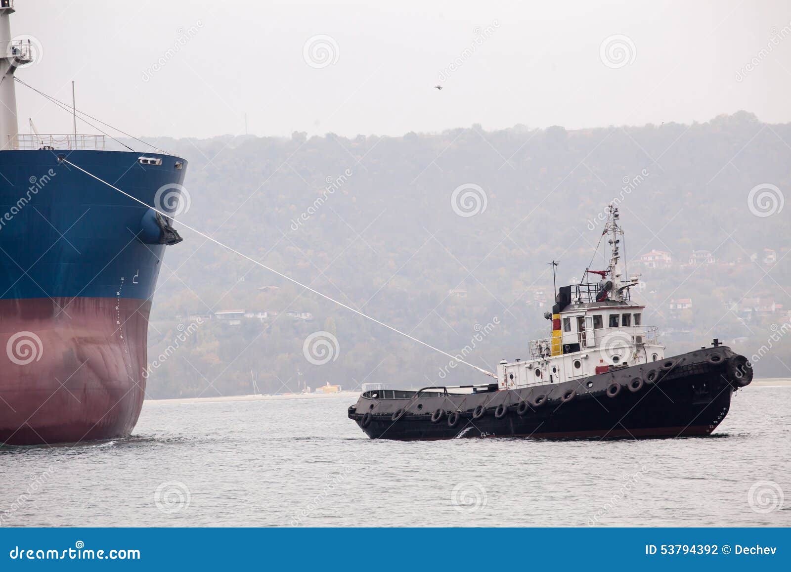Tugboat Assisting Cargo Ship Stock Image | CartoonDealer.com #27345007