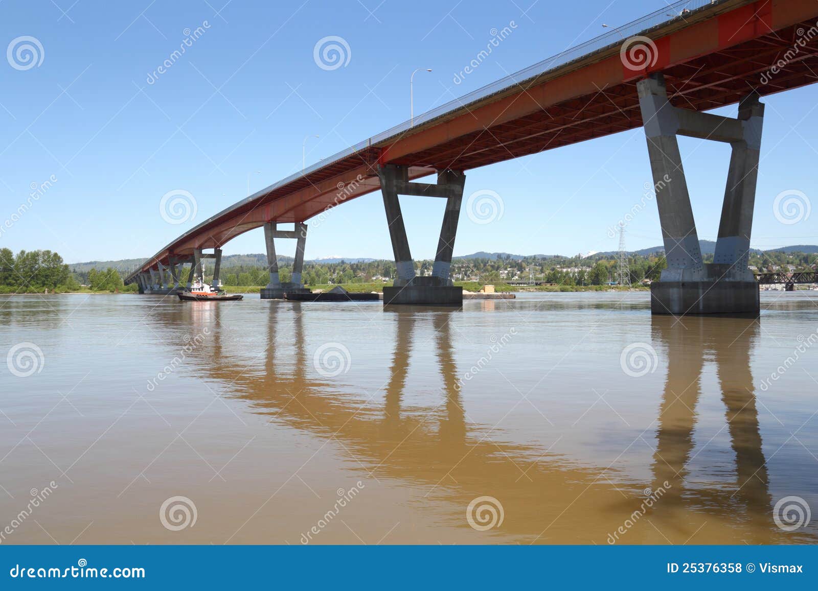 Tugboat and Barge, Mission Bridge, Fraser River Stock Photo - Image of ...