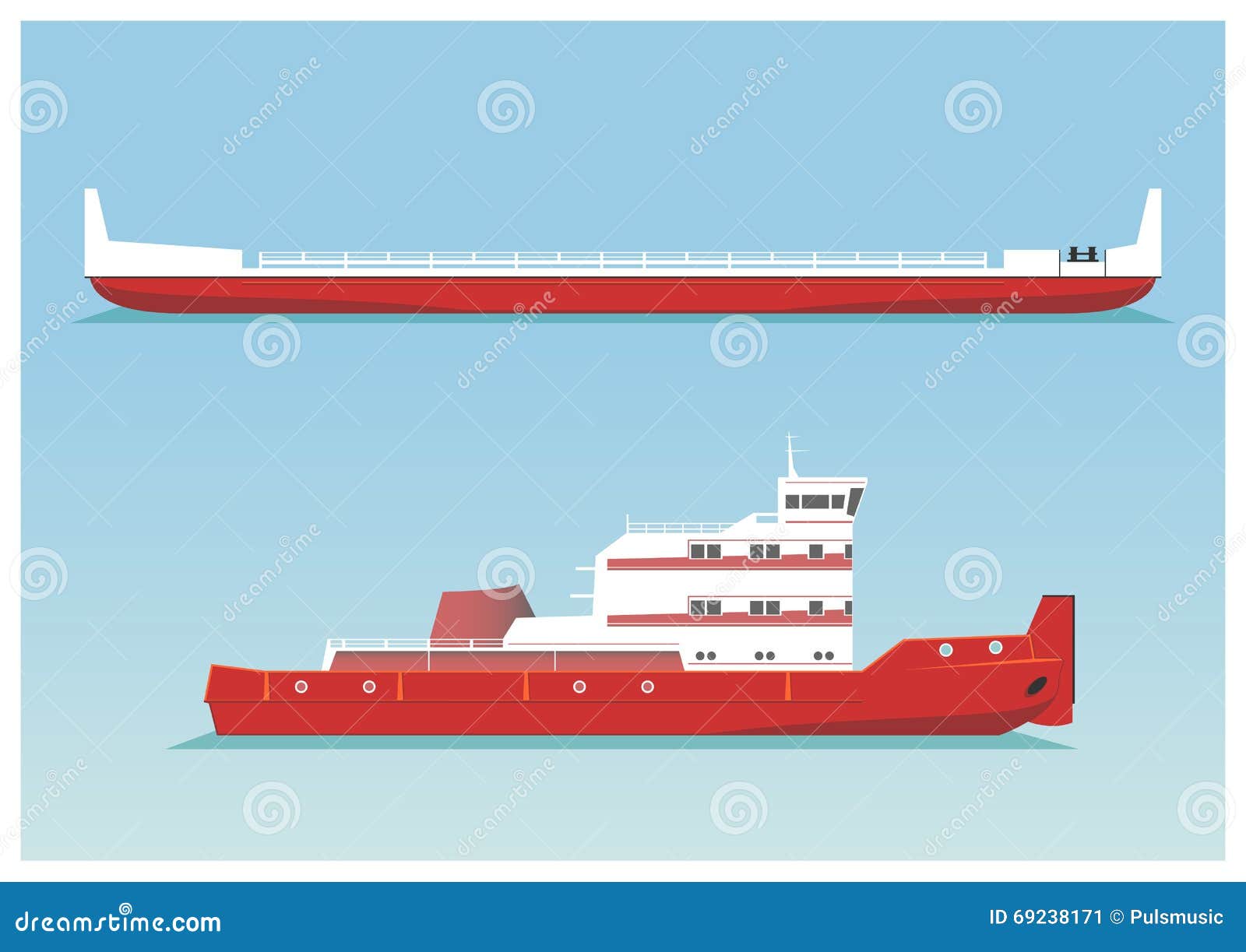 Tugboat And Barge Cartoon Vector | CartoonDealer.com #69238171
