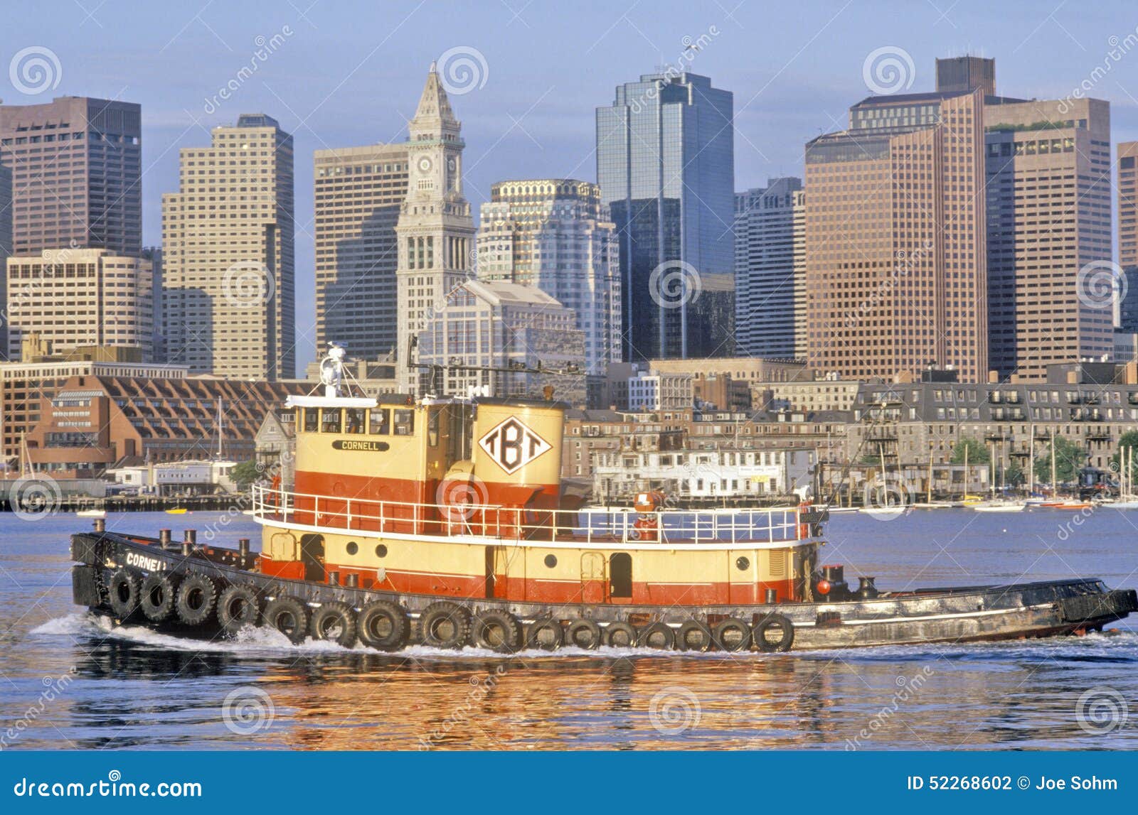 Tugboat At The Harbor Pier, Cargo Seaport. Boats And Cranes Royalty ...