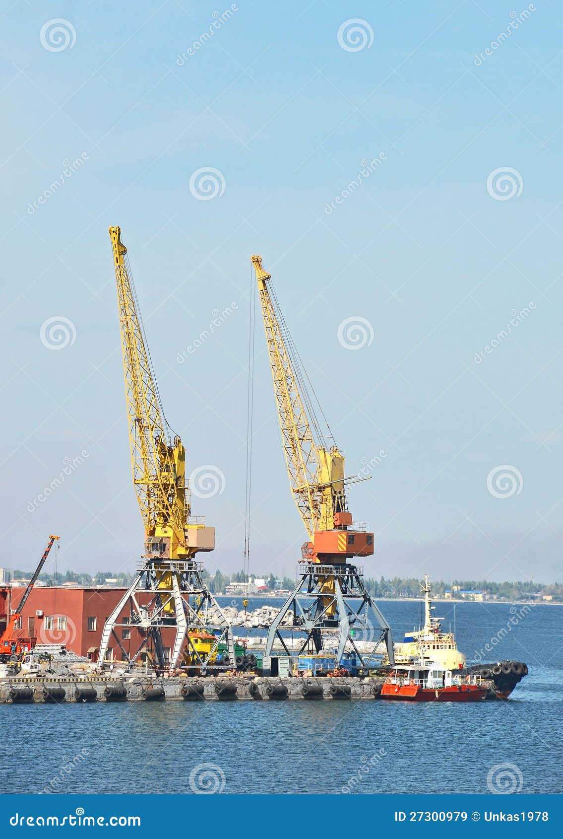 Tugboat and Freight Train Under Port Crane Stock Image - Image of crane ...
