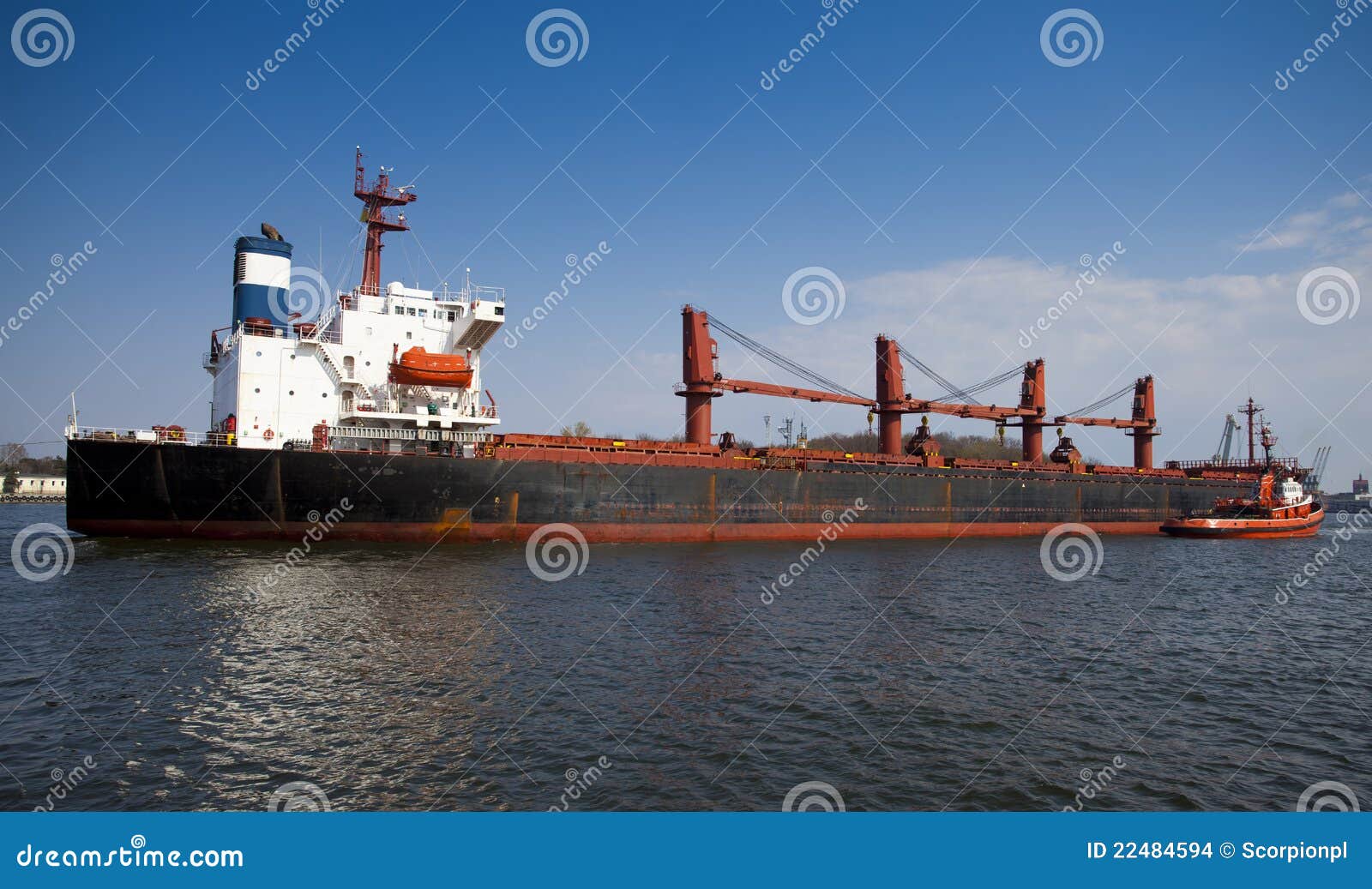 Tugboat Leads the Ship into Port. Stock Photo - Image of equipment ...