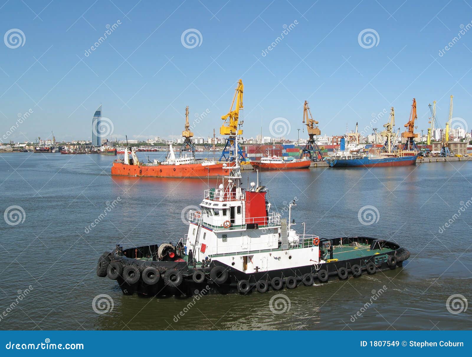 Tugboat in the port stock image. Image of goods, boat - 1807549