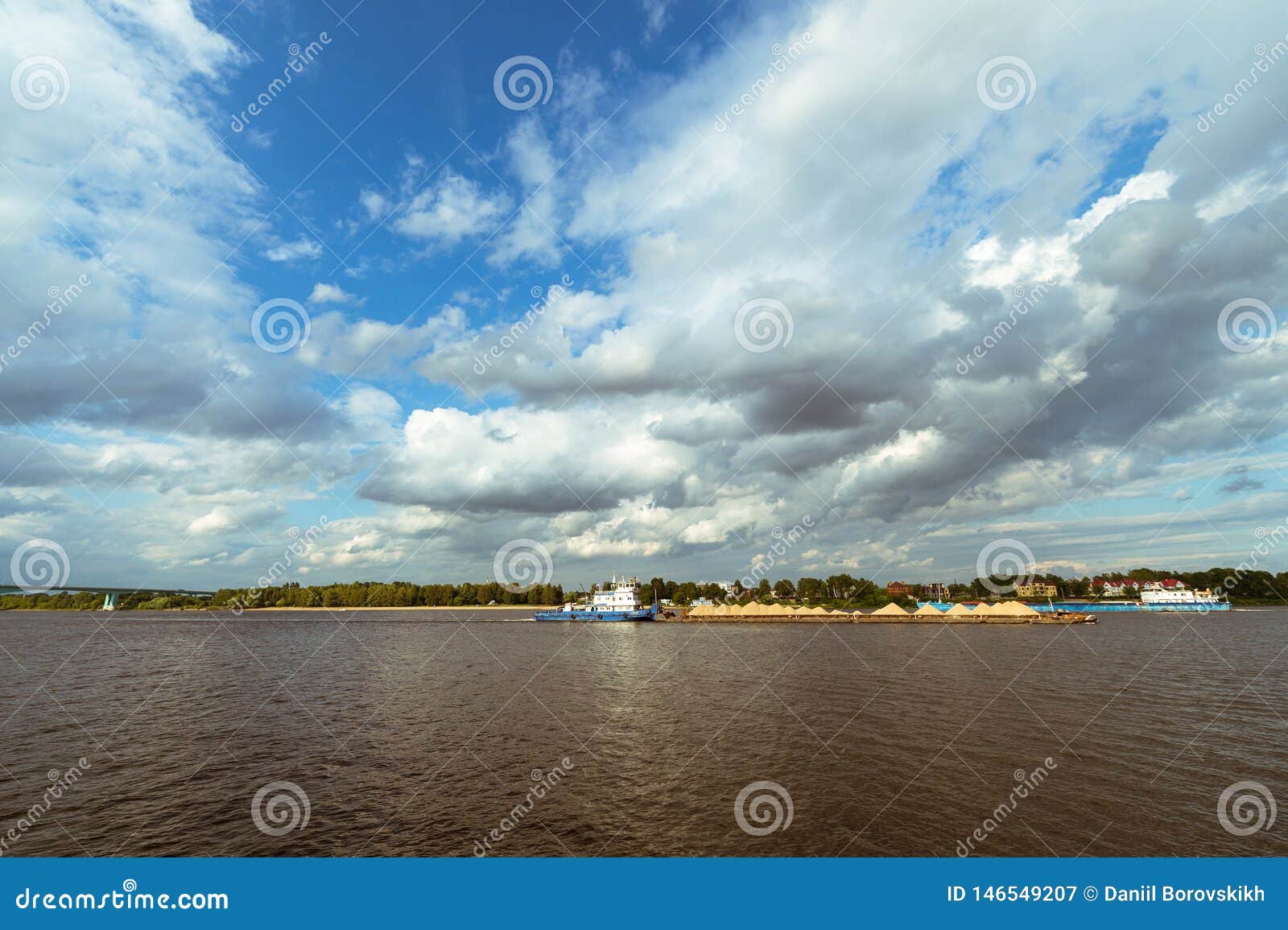 Tugboat Pushing a Barge Along the River Stock Image - Image of business ...