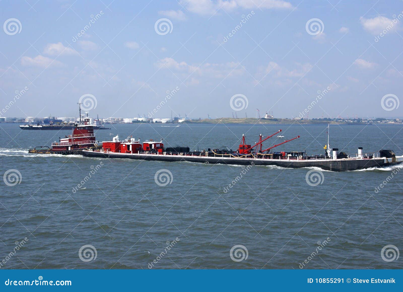 Tugboat Pushing Barge in New York Harbor Stock Image - Image of city ...