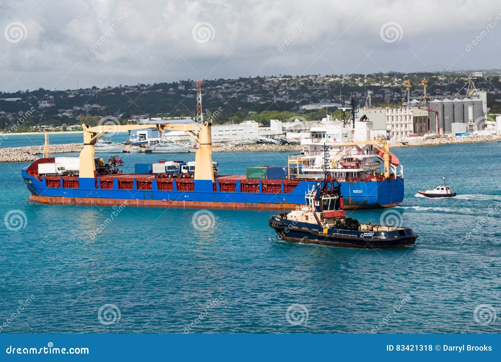 Tugboat Pushing Freighter in Barbados Editorial Stock Photo - Image of ...