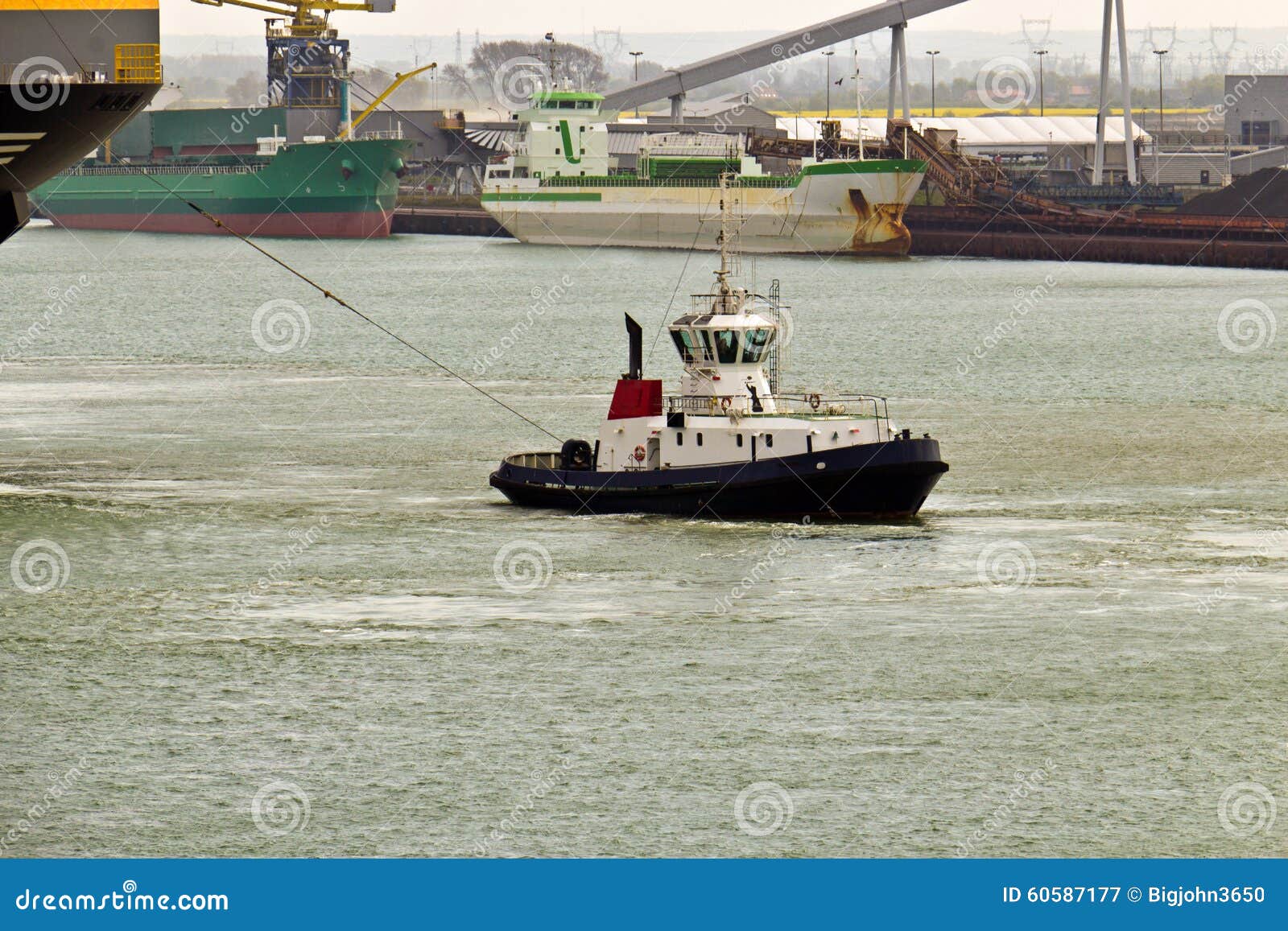 Tugboat Towing Ship in Harbor Stock Image - Image of industrial ...