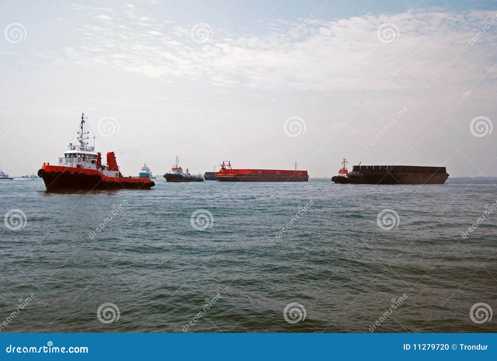 Tugs and Barges in Singapore Anchorage. Stock Photo - Image of passage ...