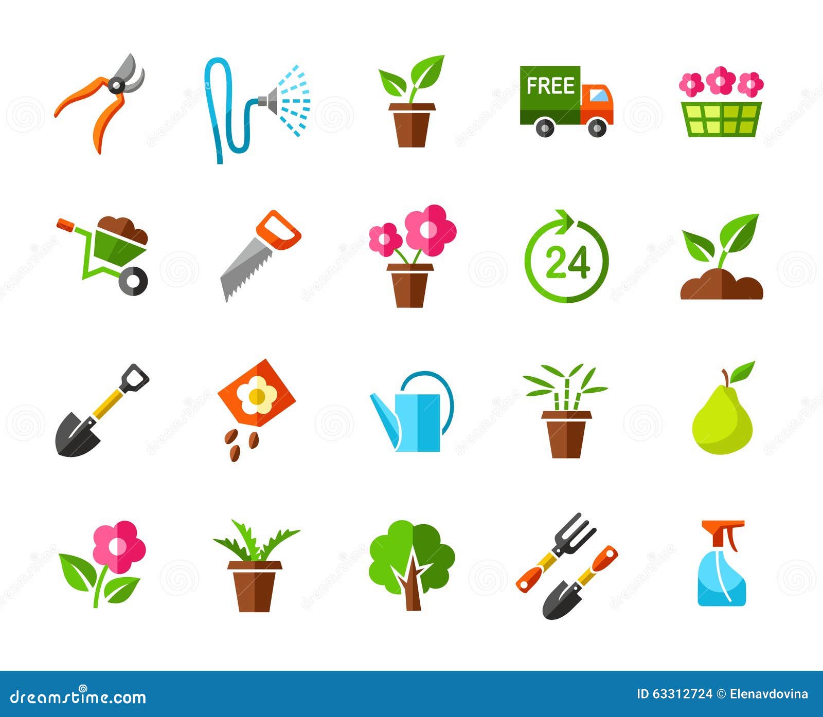 Tuin, Moestuin, Gekleurde Pictogrammen, Vector Illustratie ...