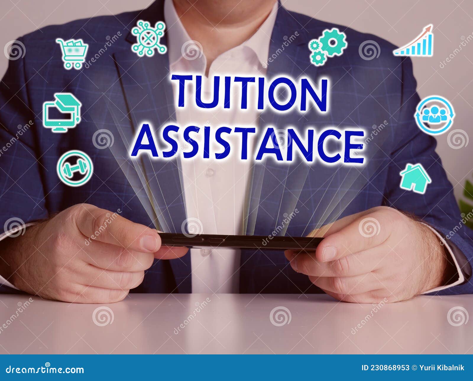 TUITION ASSISTANCE Phrase on the Screen. Businessman Use Internet ...
