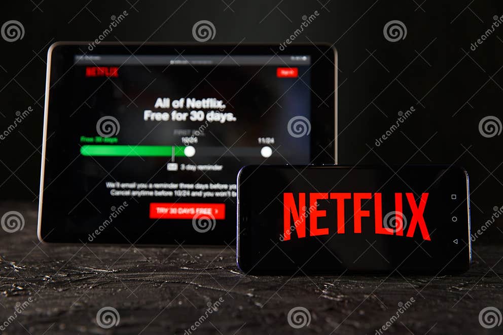 Tula 24 09 2019: Netflix Logo on the Tablet and Phone Display ...