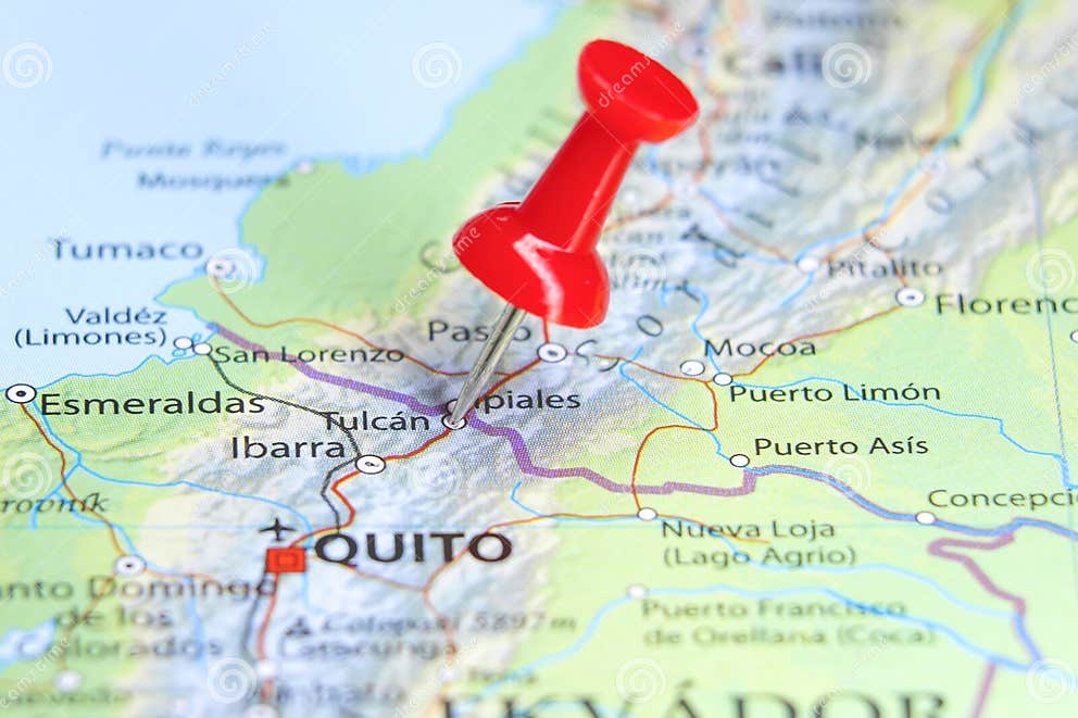 Tulcan, Ecuador pin on map stock image. Image of travel - 337475845