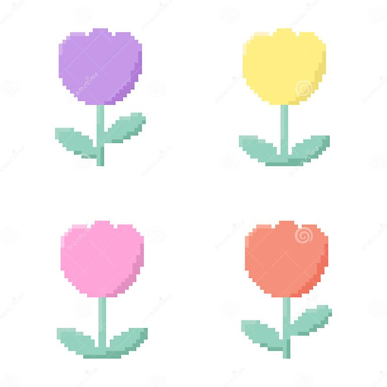 Tulip Flower Pixel Art, Flower Pixel Art 8bit Stock Vector ...
