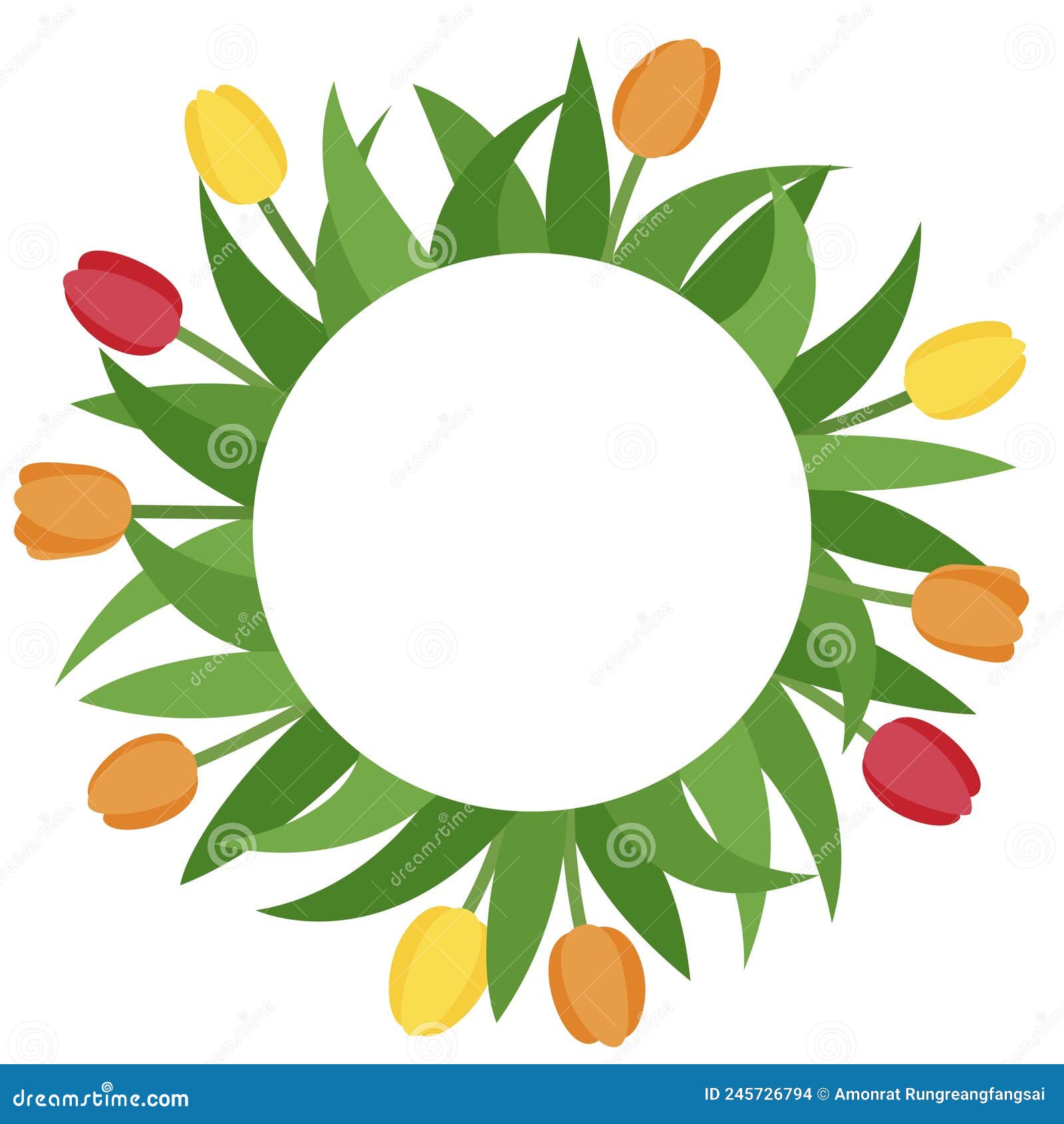 Tulip Flowers and Leaves Elements Frame Vector Illustration Stock ...