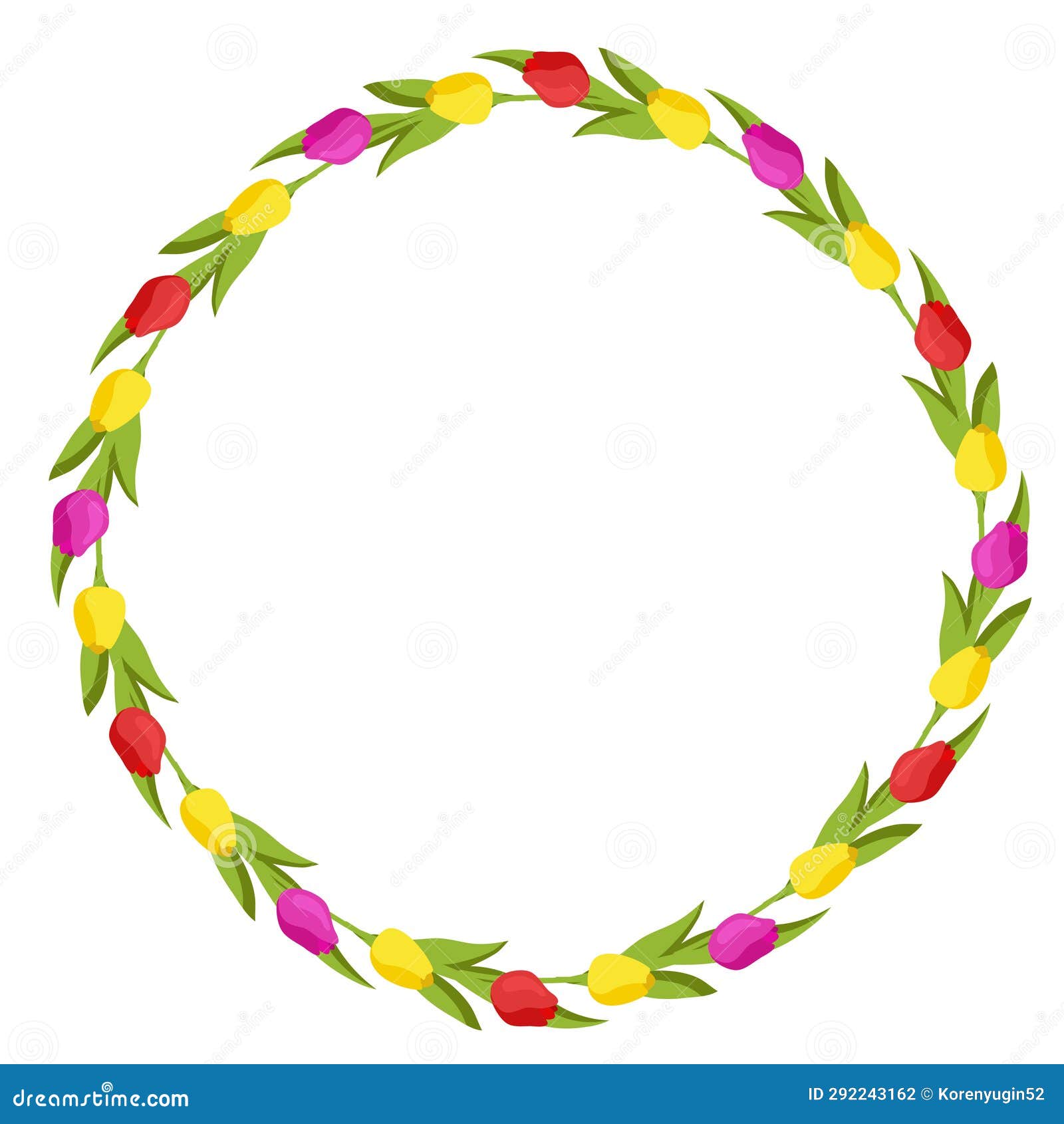 Tulip Flowers Spring Art Drawn Round Frame Stock Vector - Illustration ...