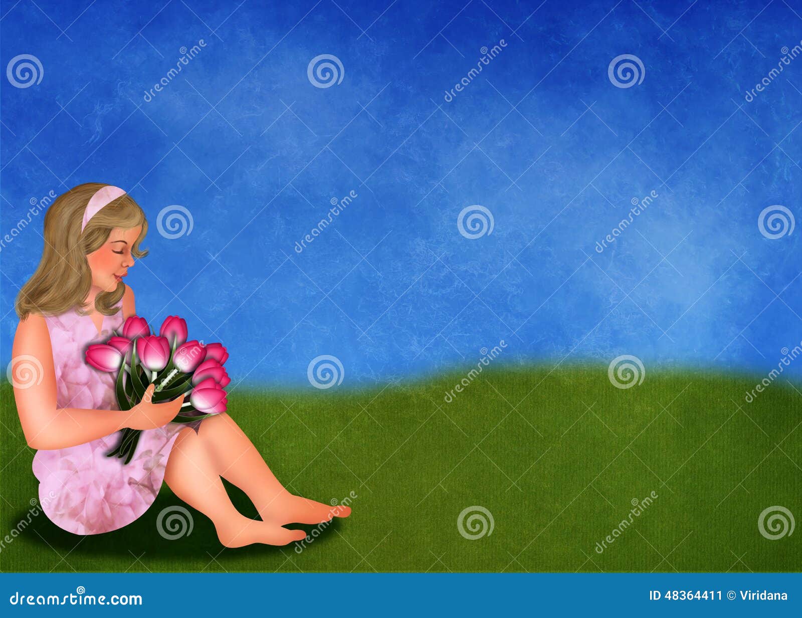 Tulip Girl Flower. Vintage Toons: Funny Character, Vector Illustration ...