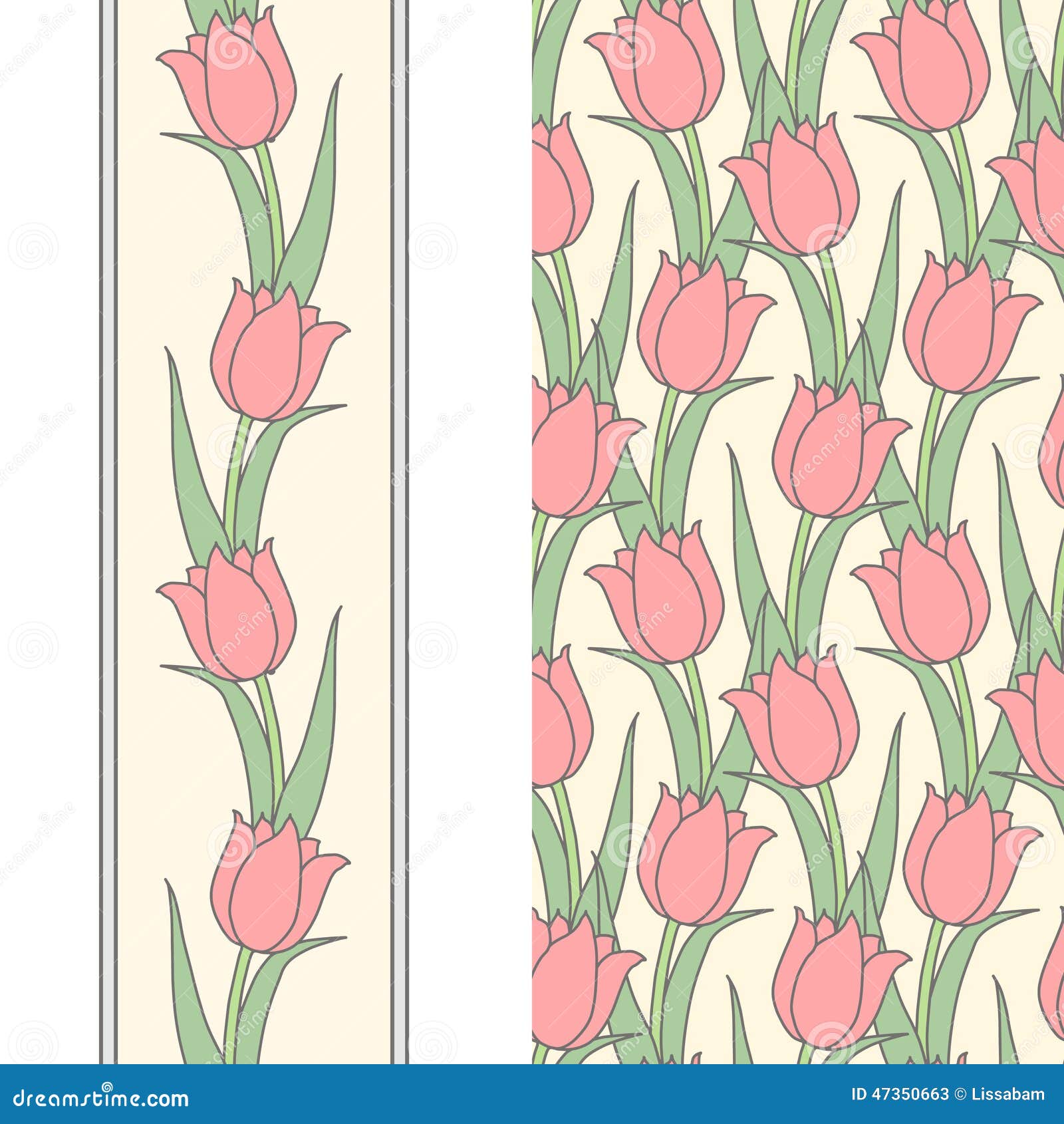 Tulip Seamless Pattern and Border Stock Vector - Illustration of ...