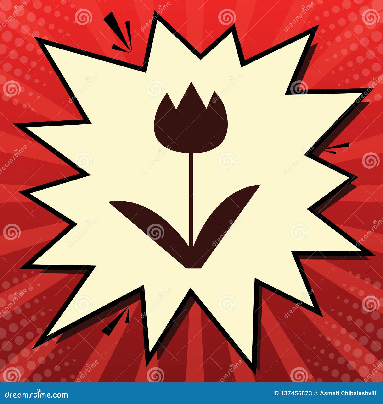 Tulip Sign. Black Icon On White Popart Splash At Green Background With ...