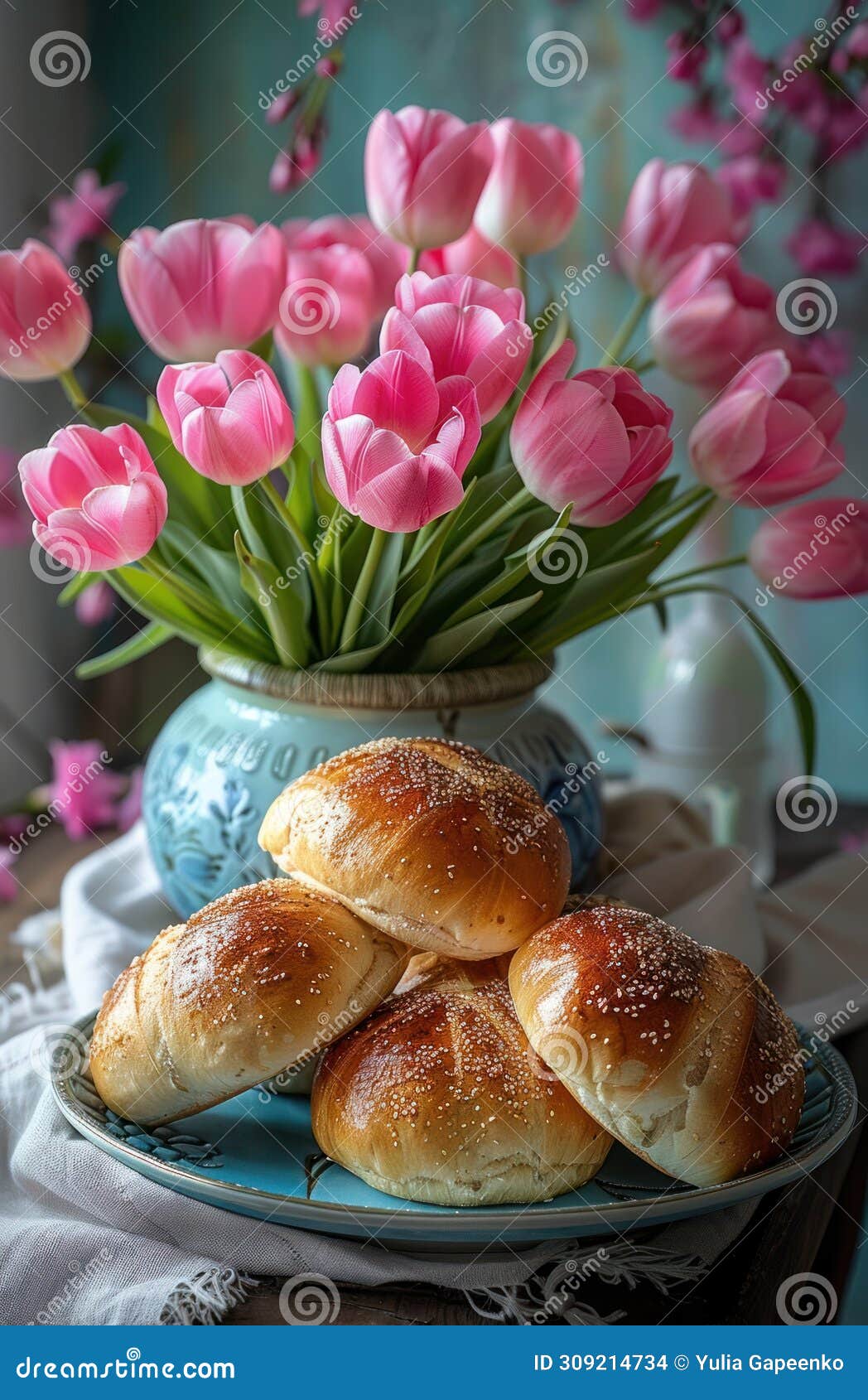 The Tulip Springtime Bread is Shown on Top of Tables Stock Photo ...
