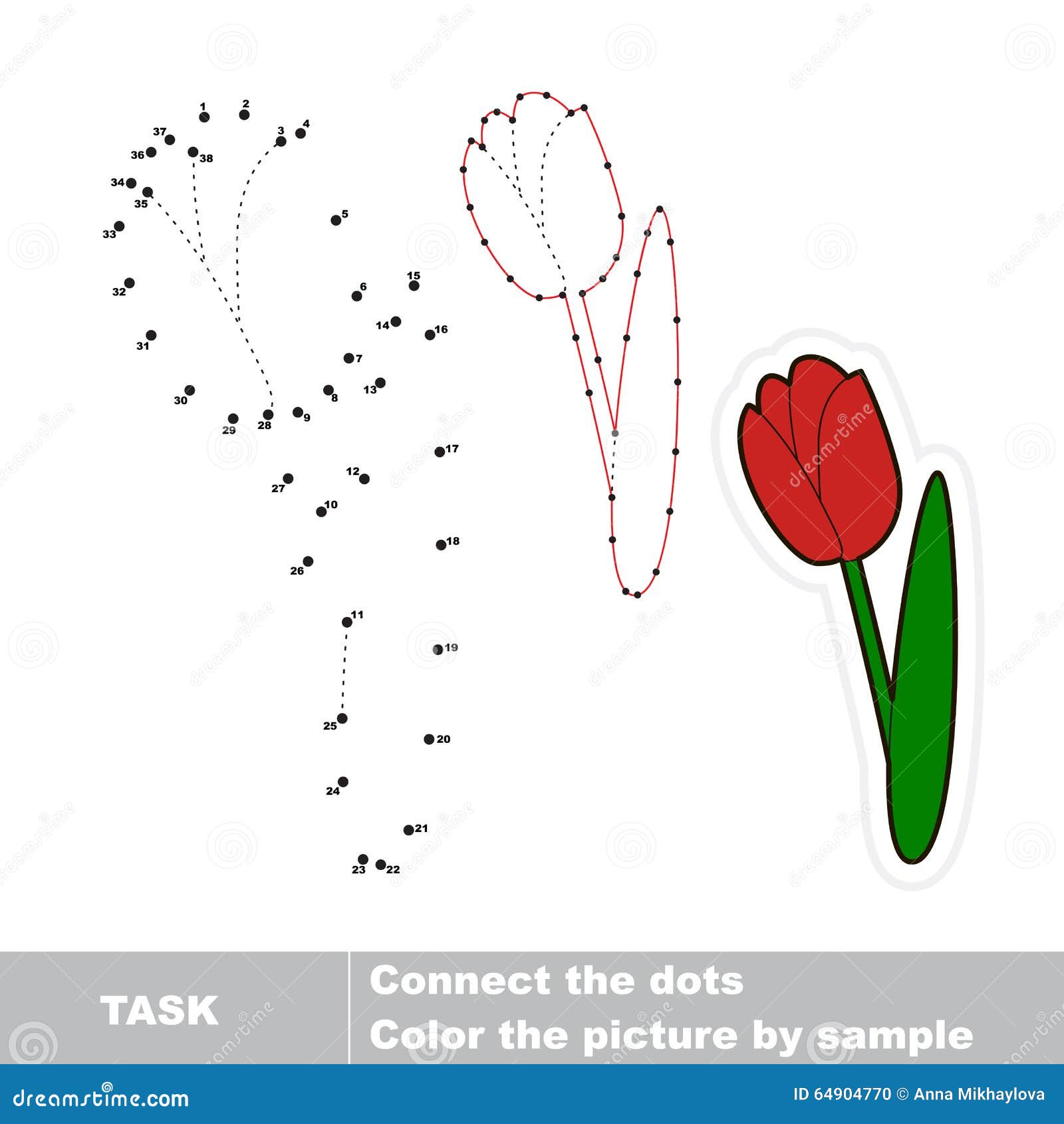 Tulip To Be Traced. Vector Numbers Game. Stock Vector - Illustration of ...