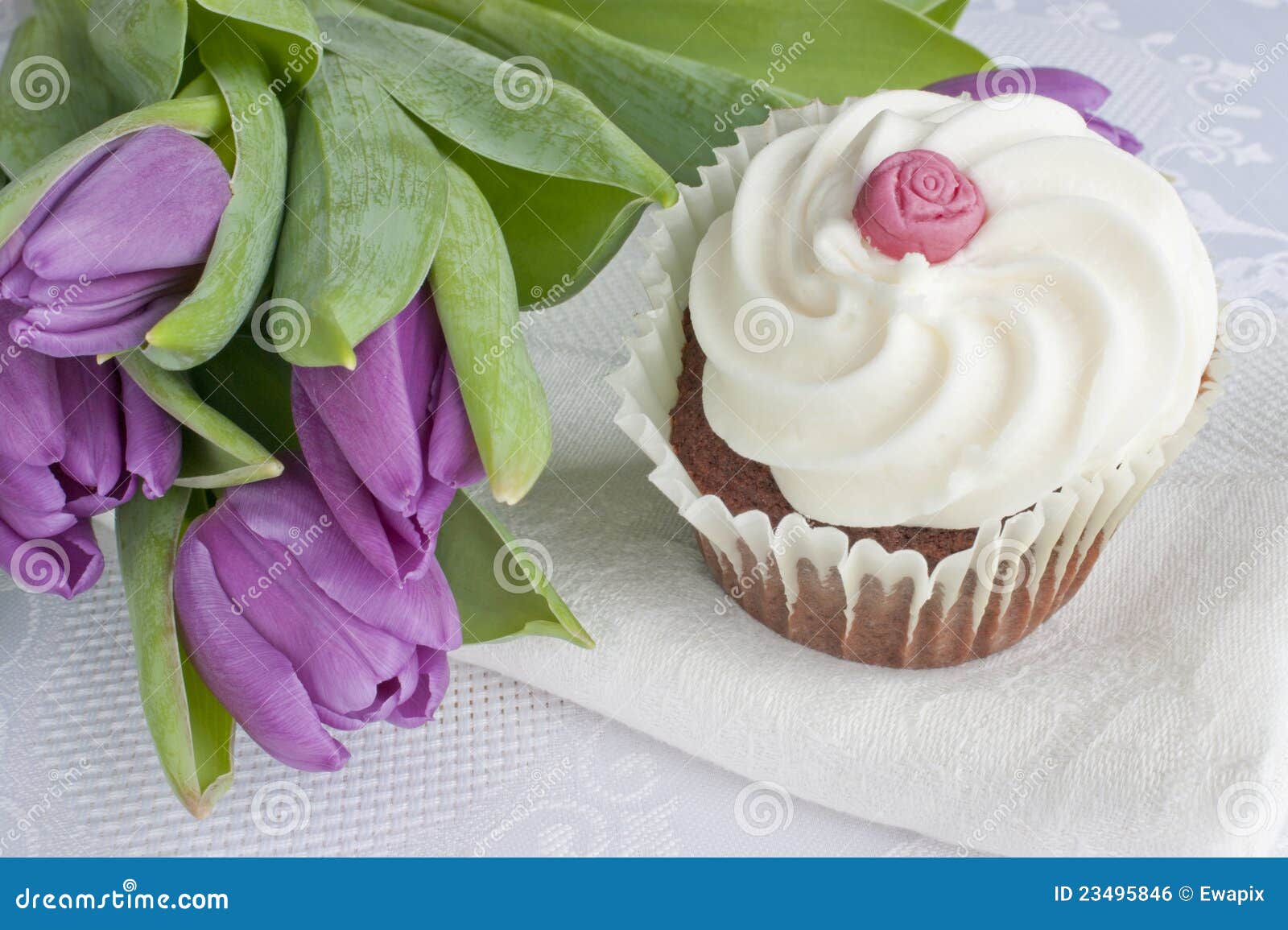Tulips and Chocolate Cupcake Stock Photo - Image of cake, indulgence ...