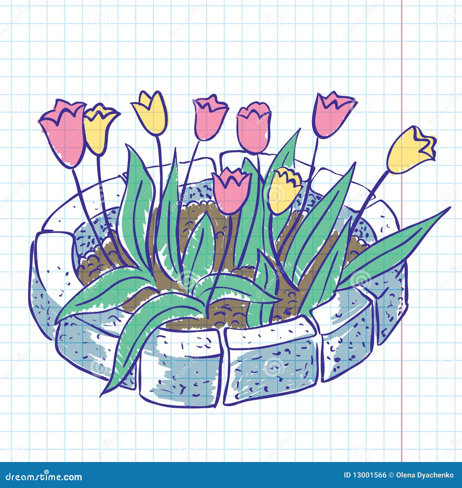 Tulips doodles stock vector. Illustration of pink, sketch - 13001566