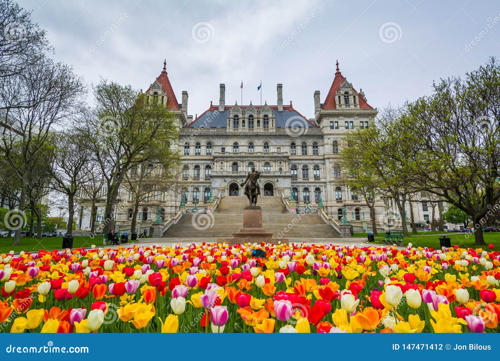 Tulips and the New York State Capitol, in Albany, New York Editorial ...