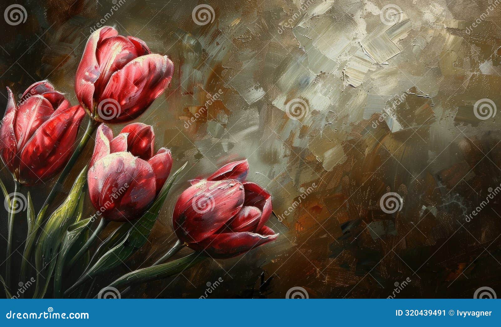 Tulips in Oil Painting, Rich Textures, Deep Colors Stock Image - Image ...