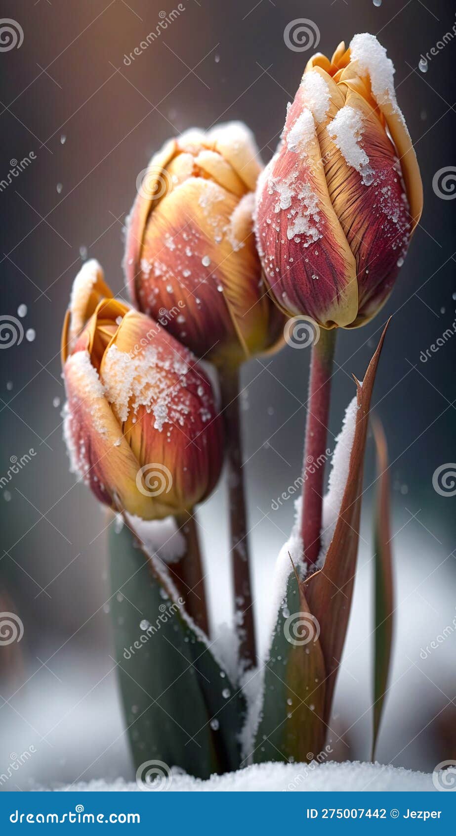 Tulips in the Snow, Looking for Spring, Melting Snow. Last Days of ...