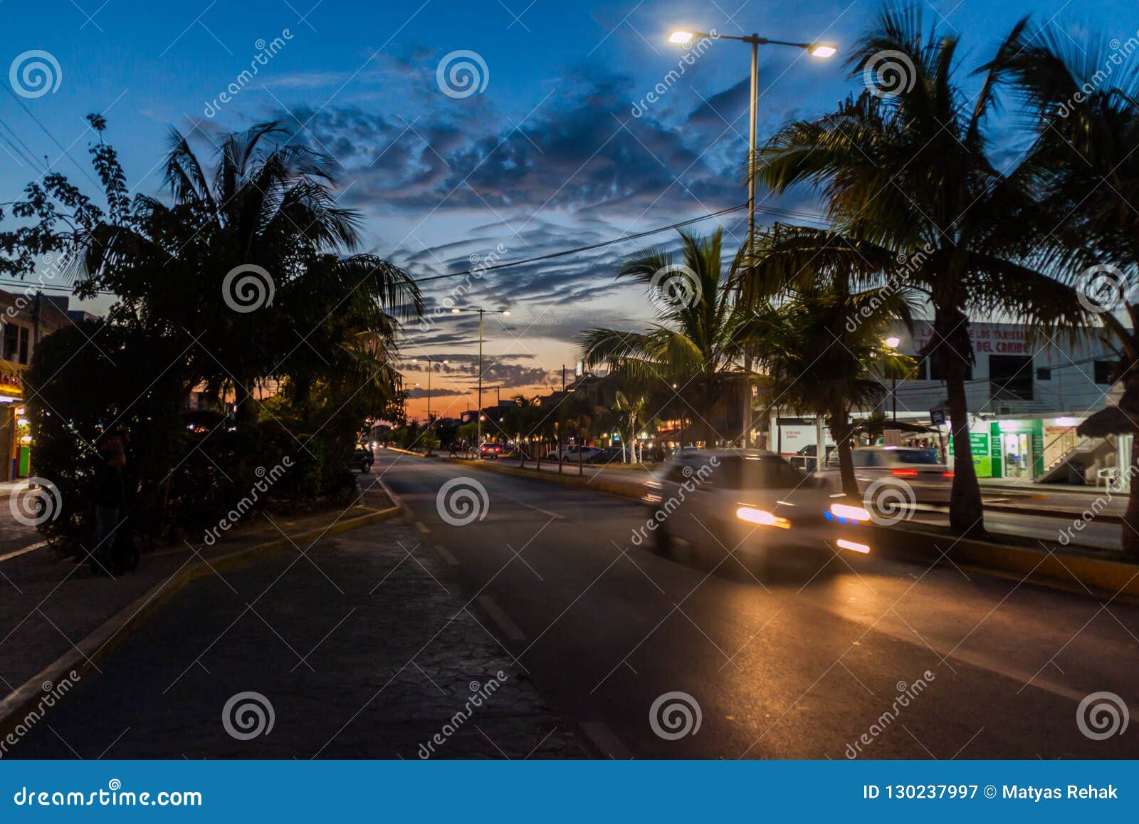 TULUM, MEXICO - MARCH 1, 2016: Night View of a Main Road in Tulum ...