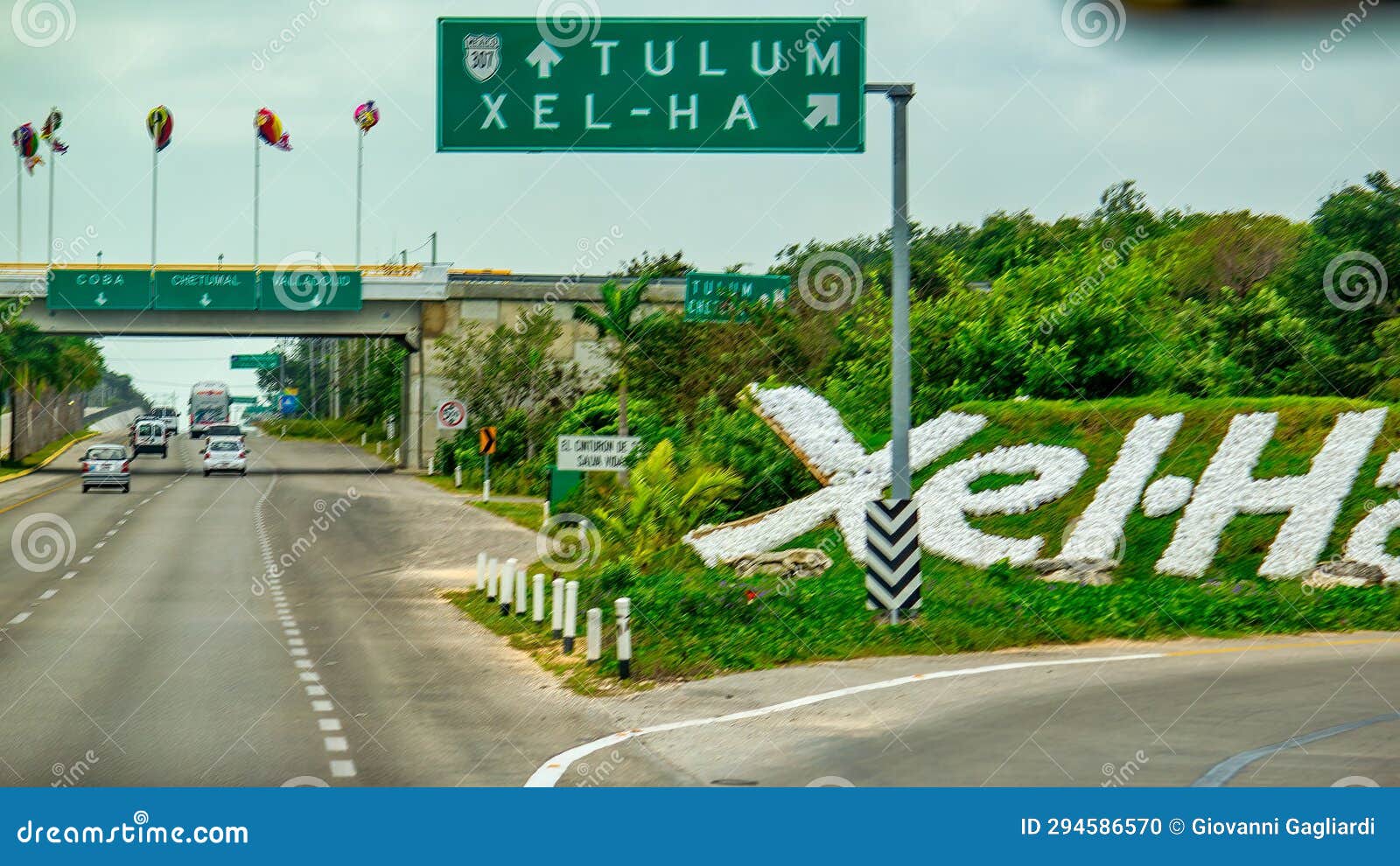 Tulum Road Signs Along a Major Road, Mexico Stock Photo - Image of ...