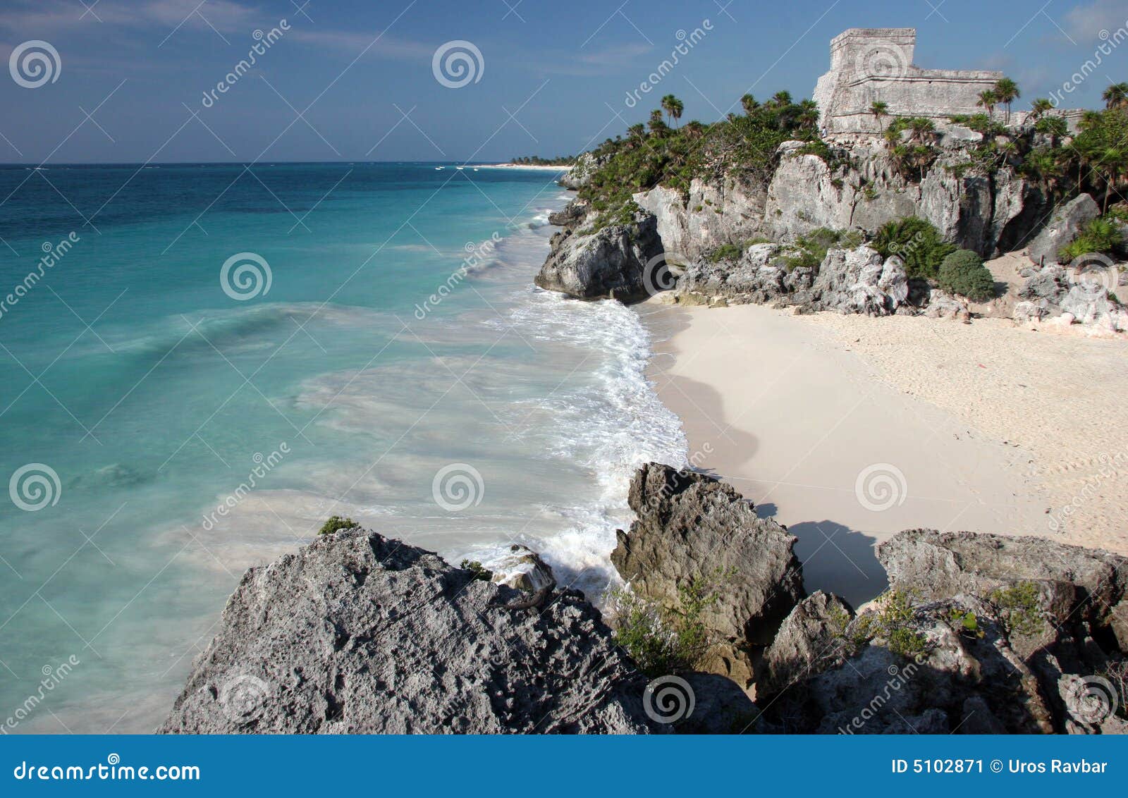 Tulum Ruins with Sandy Beach Stock Image - Image of latin, landmark ...
