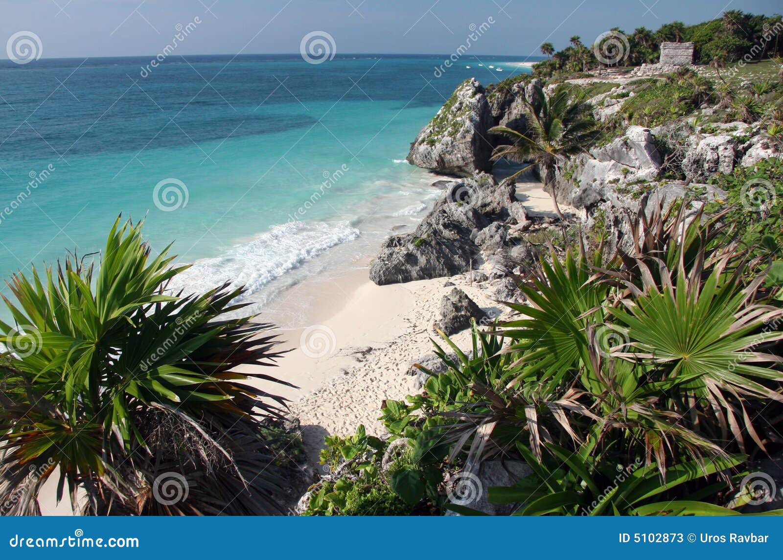 Tulum Ruins with Sandy Beach Stock Image - Image of leaves, landscape ...