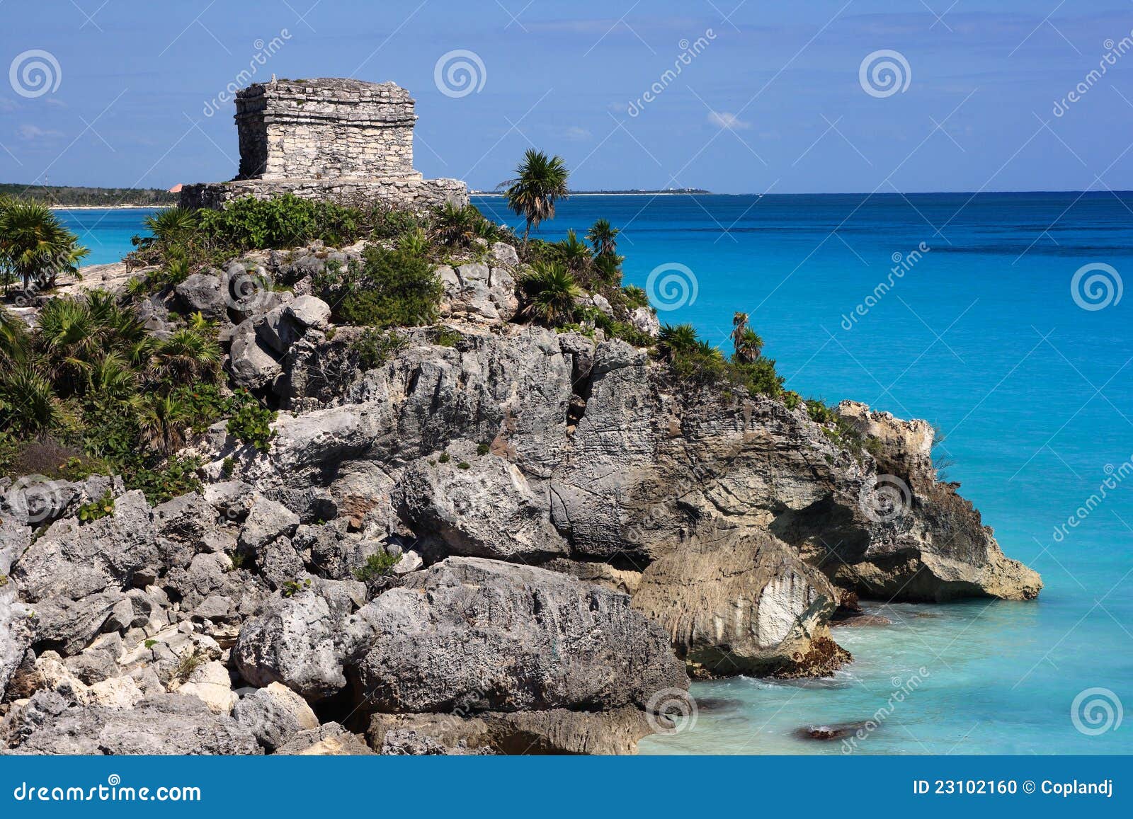 Tulum Watch Tower Overlooking the Caribbean Stock Photo - Image of ...