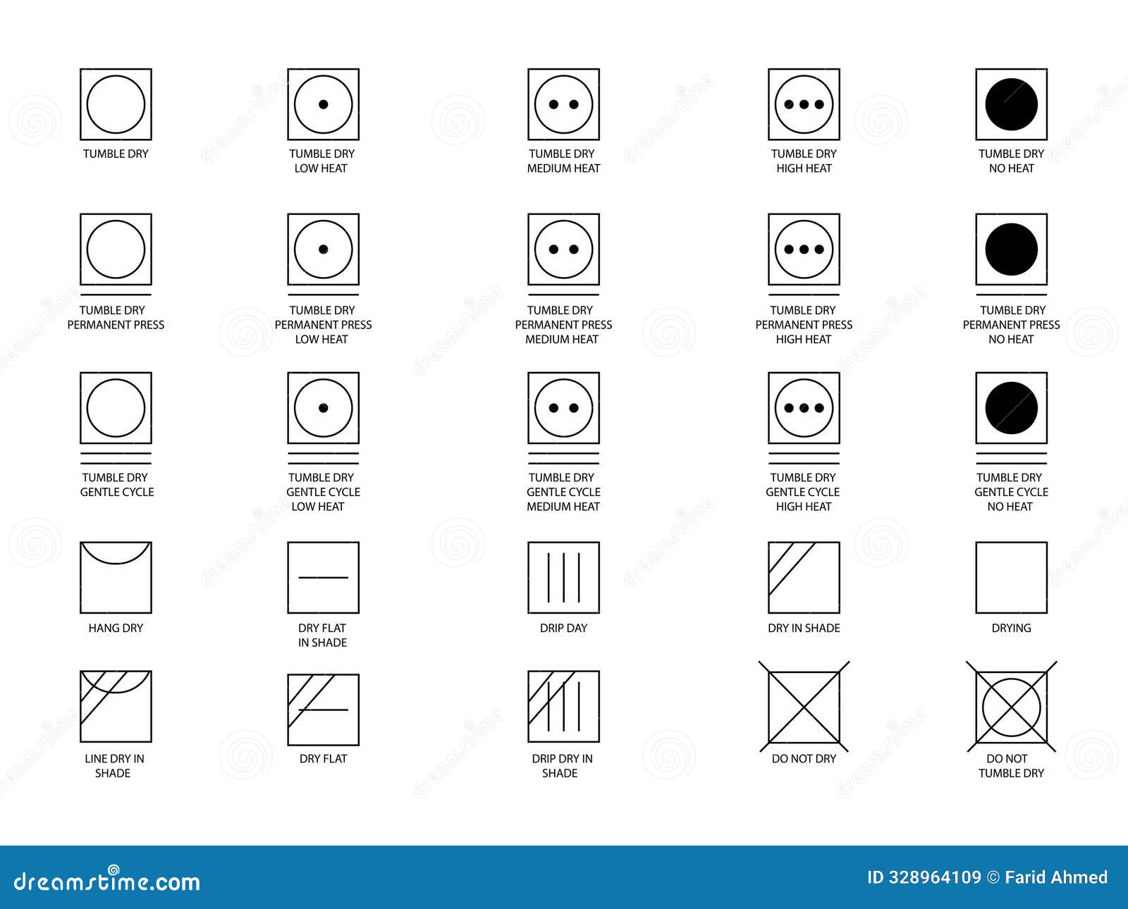 25 TUMBLE DRY Icon BUNDLE LAUNDRY CARE SYMBOLS Stock Vector ...