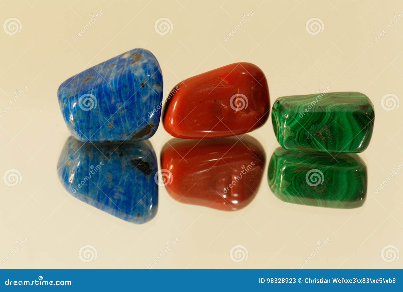 Tumbled Gemstones on a Mirror Stock Image - Image of malachite, collage ...
