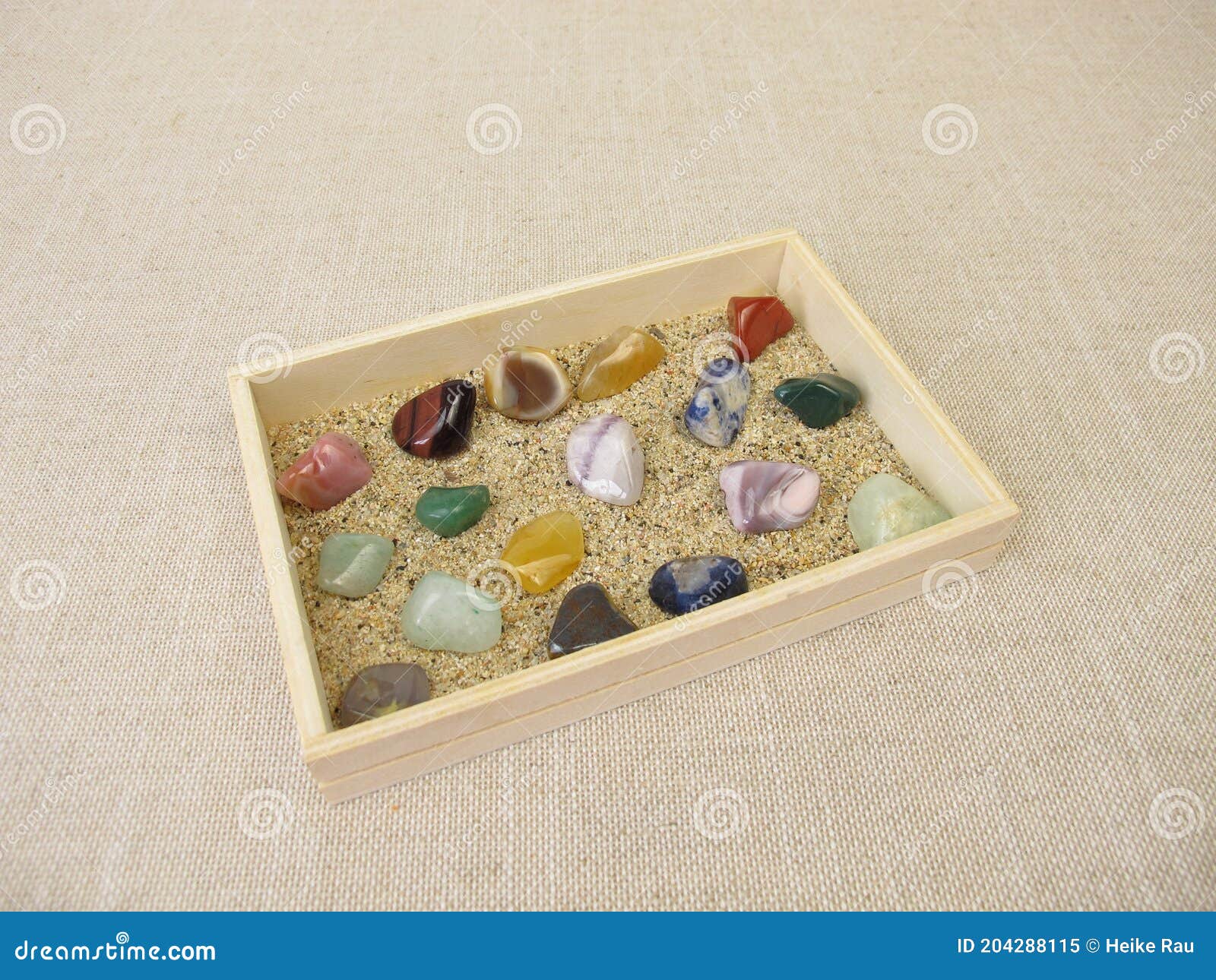 Tumbled Gemstones in a Wooden Box Stock Image - Image of jewel ...