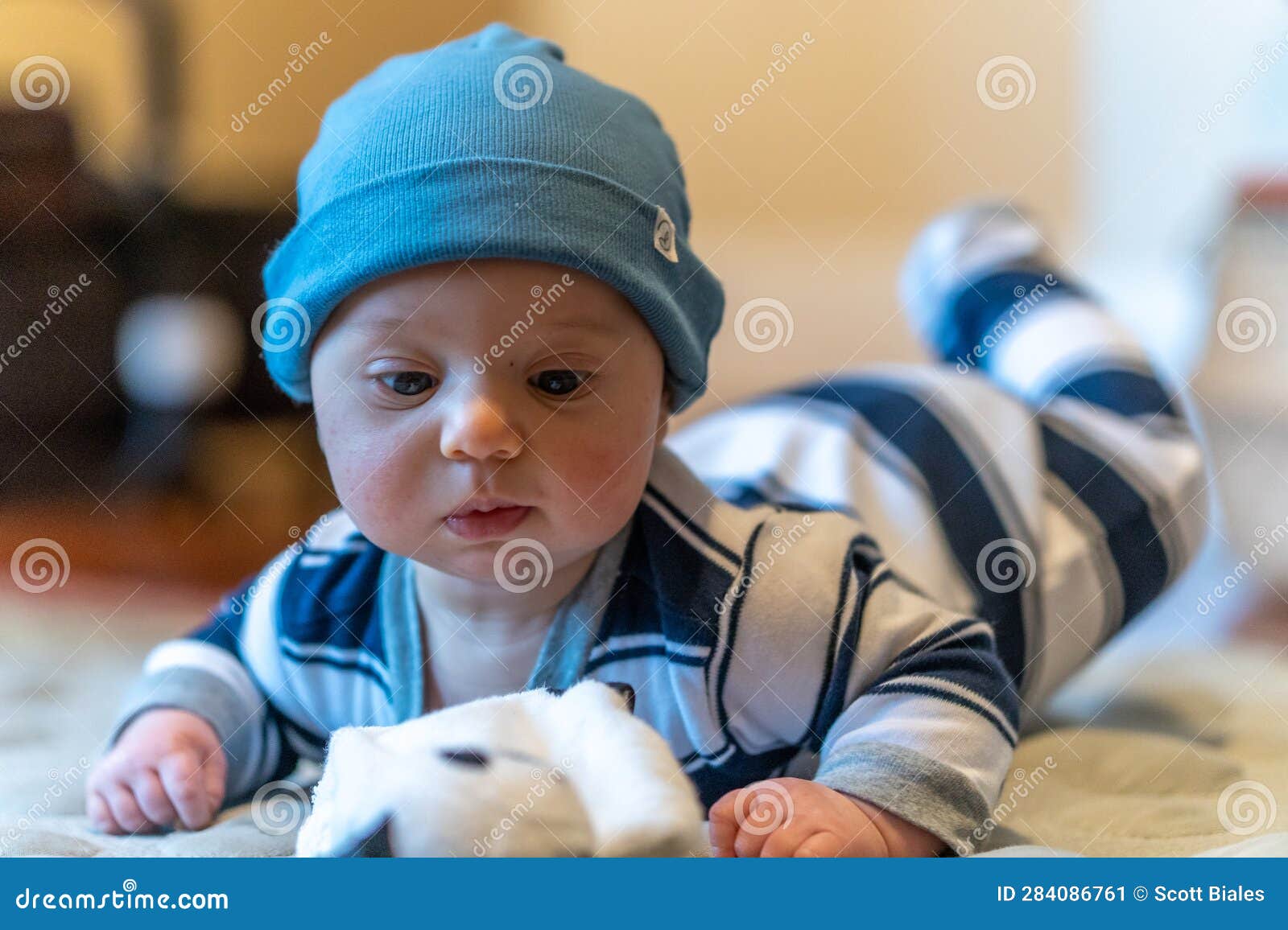 Tummy Time with 4 Month Old Baby Boy Stock Image - Image of people ...