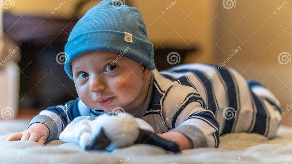 Tummy Time with 4 Month Old Baby Boy Stock Image - Image of neonate ...