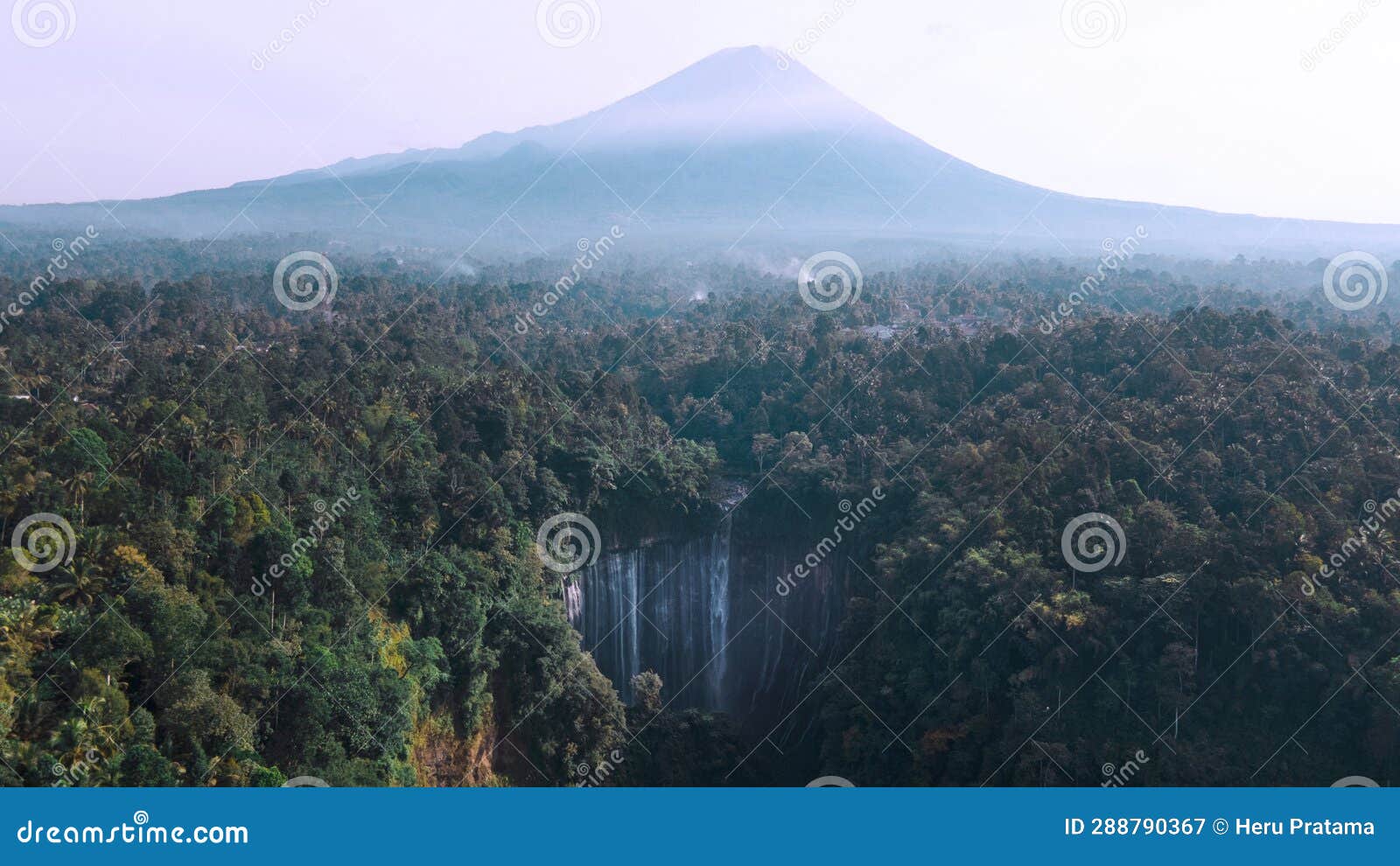 Beautiful Aerial View of Tumpak Sewu Waterfall Under Mount Semeru Stock ...