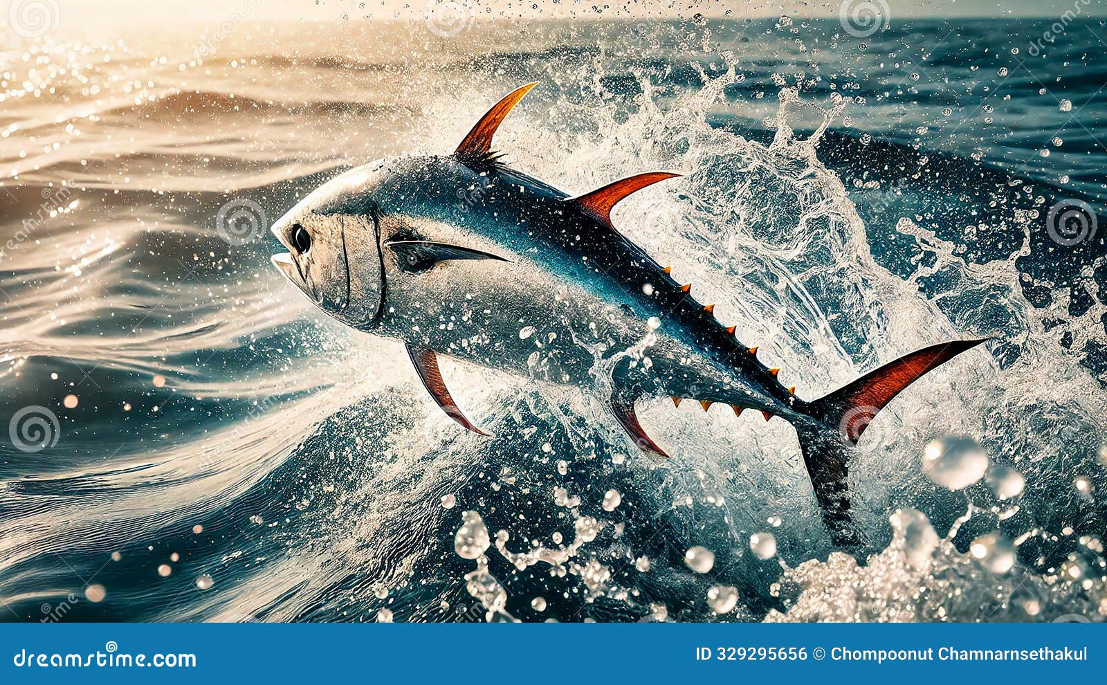 Tuna Breaching the Ocean Surface, Captured in Mid-splash with Water ...