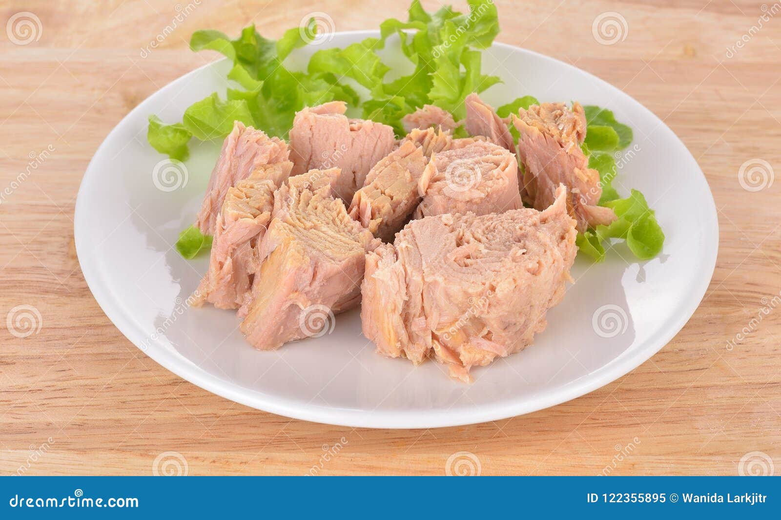 Tuna,Canned Fish on White Plate Stock Image - Image of leaf, food ...